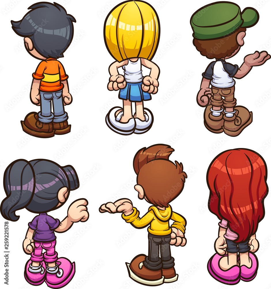 Cartoon kids back view clip art. Vector illustration with simple ...