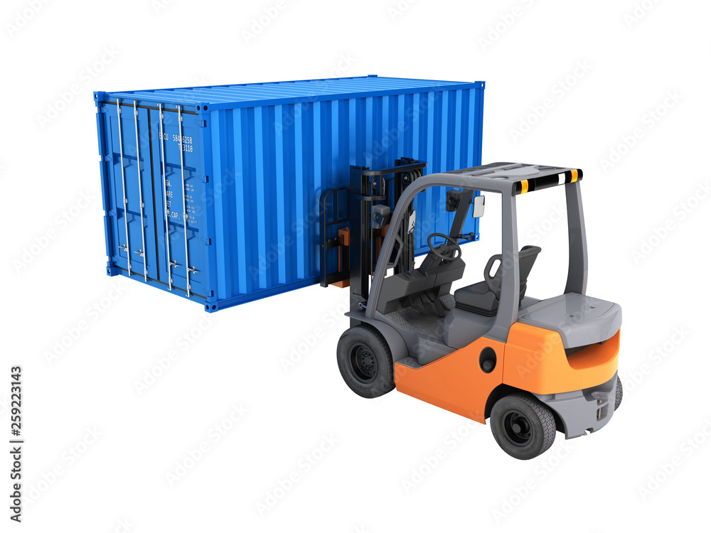 Forklift handling the cargo shipping container isolated on white ...