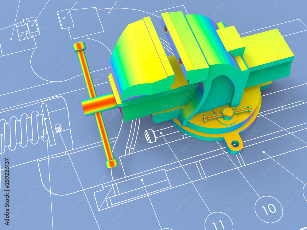 3d Rendering Finite Element Analysis Of A Bench Vise Stock Illustration Adobe Stock
