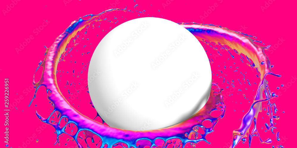 3D Render, splash ink liquid metal in cicle white background pink Stock ...