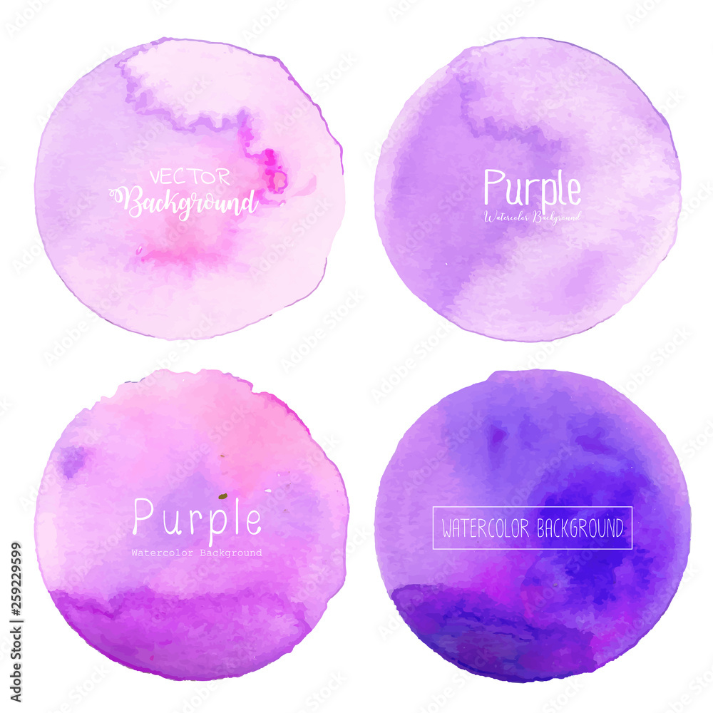 Purple watercolor circle set on white background, Pastel watercolor ...
