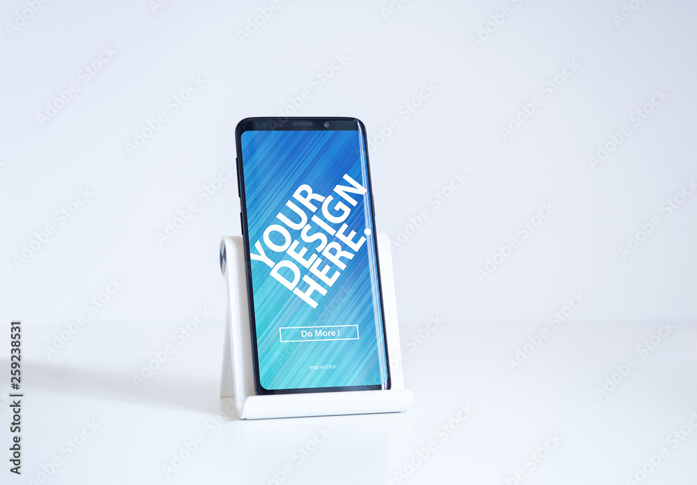 Smartphone on a Vertical Stand Mockup Stock Template | Adobe Stock