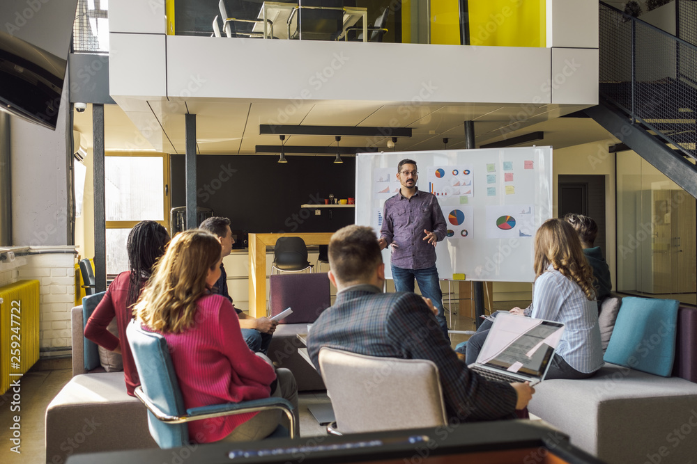 Business People Watching Presentation At The Open Space Office Stock ...