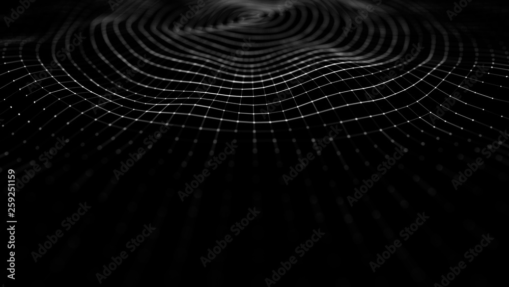 Wave 3d. Wave of particles. 3D glowing abstract digital particles ...