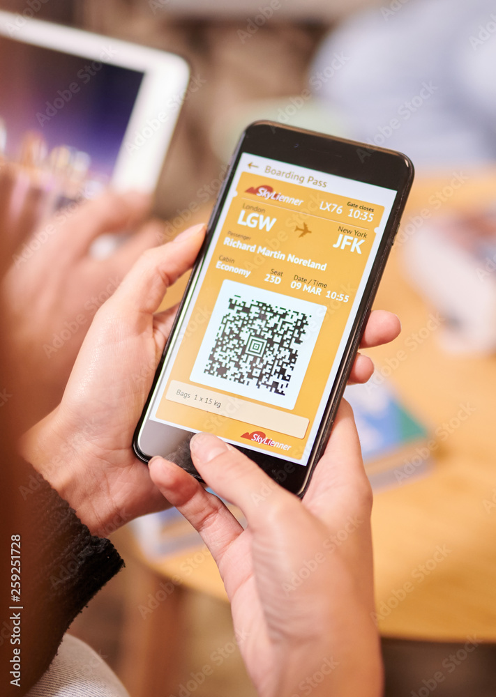 Mobile application for checkin with QR-code. Stock Photo | Adobe Stock