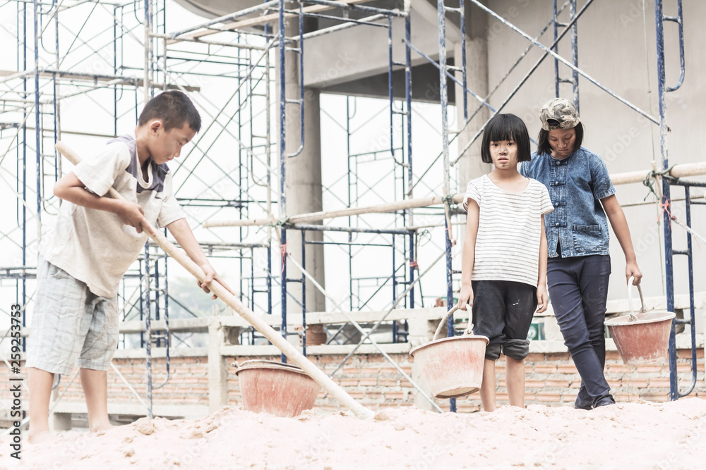 Children working at construction site for world day against child ...