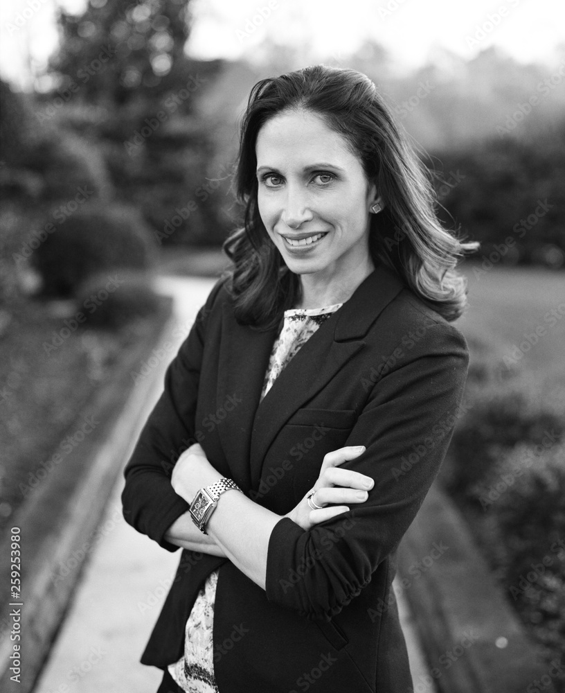 Black and white portrait of a beautiful woman in a suit jacket Stock ...