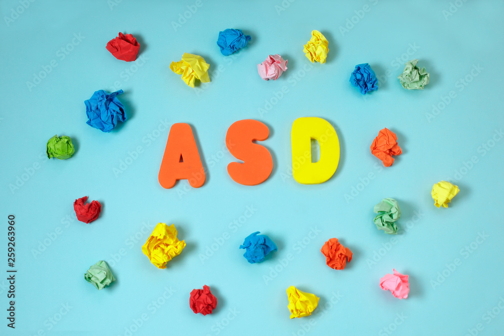 ASD. Autism spectrum disorder from color letters surrounded by ...