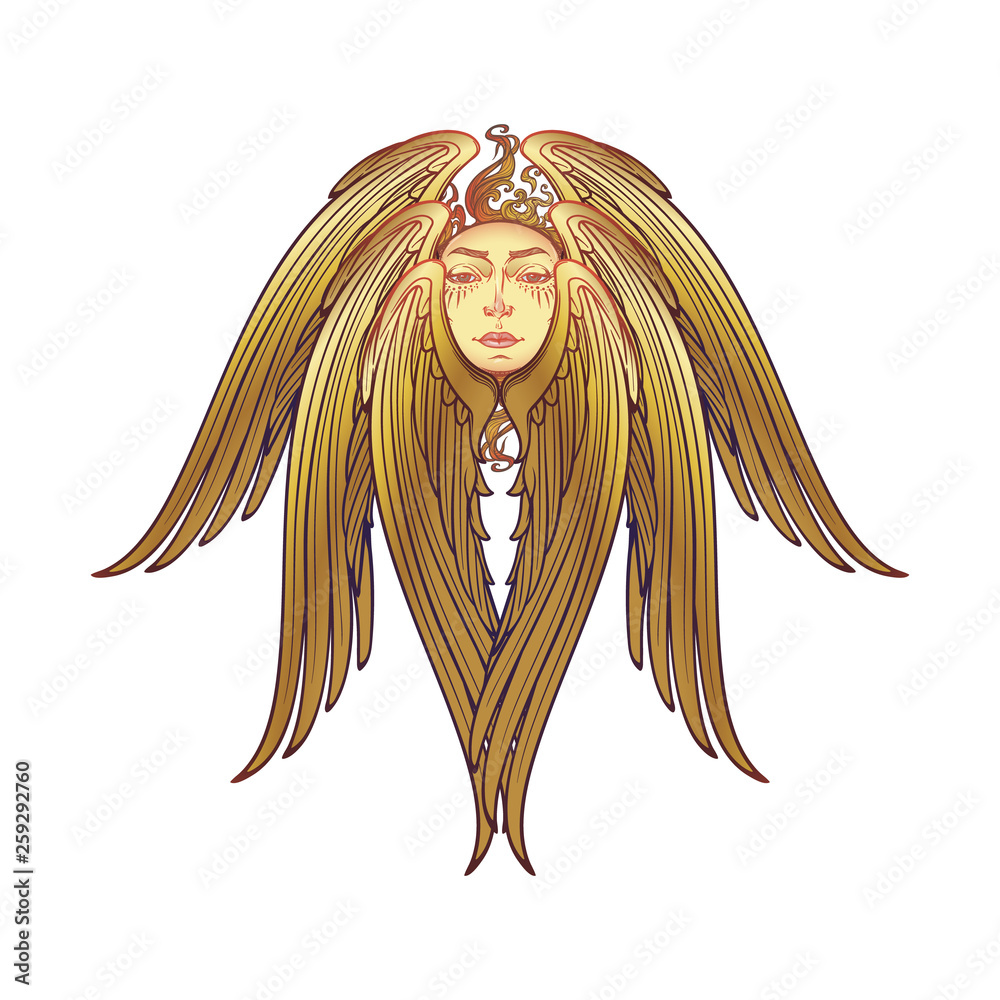 6 winged seraphim. Medieval gothic style concept art. Design element ...
