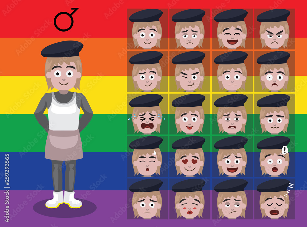 Transgender LGBTQ Demiboy Cartoon Emotion Faces Vector Illustration-01 ...