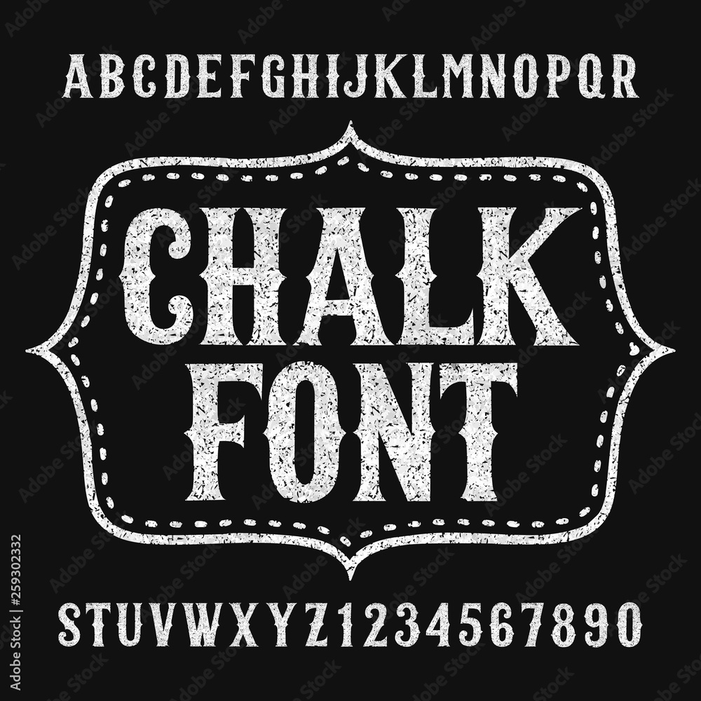 Chalk alphabet font. Hand drawn uppercase letters and numbers. Stock ...