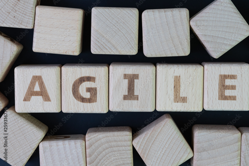 Agile software development concept, cube wooden block with alphabet ...