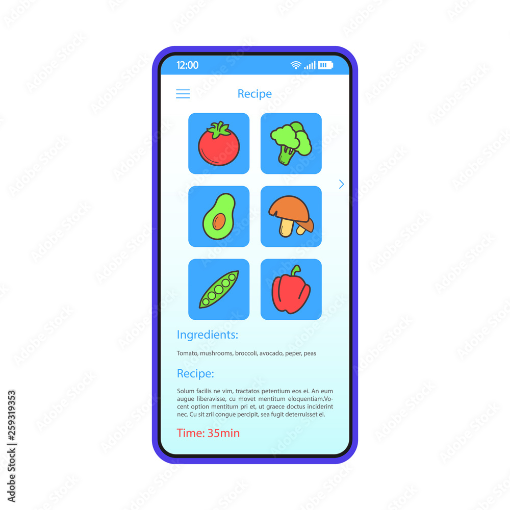 Food recipes smartphone interface vector template Stock Vector | Adobe ...
