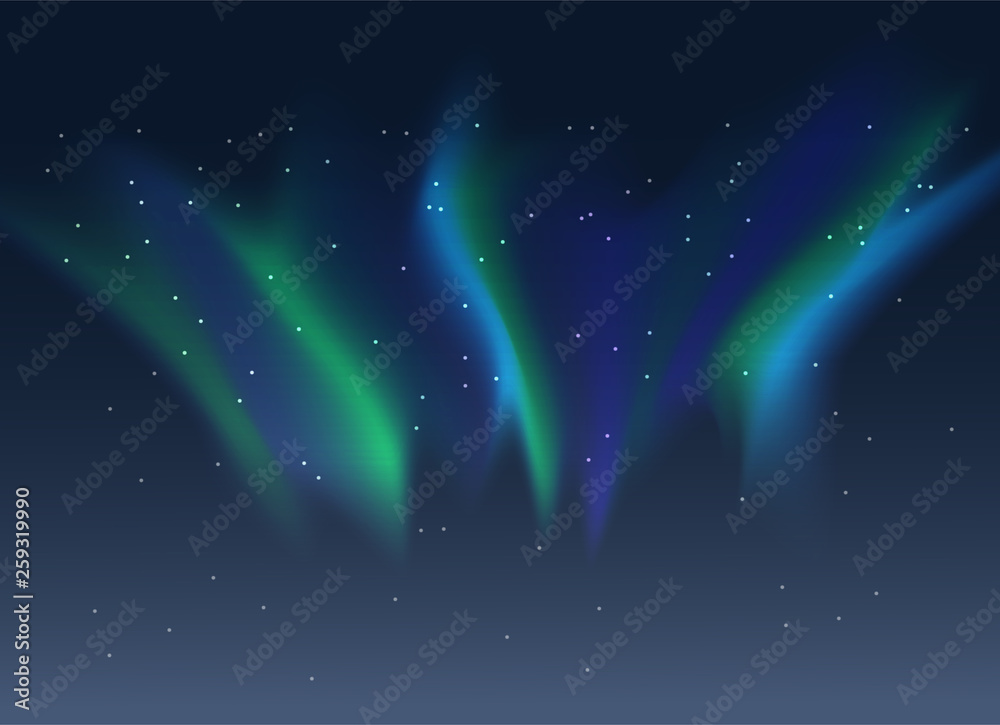 Vector blue green aurora borealis background of night starry sky Stock ...