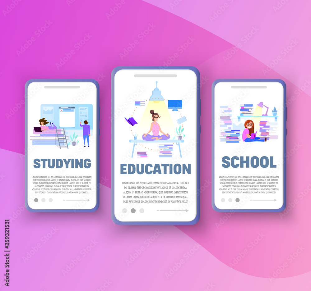 Onboarding screens - Learning education templates for mobile apps Stock ...