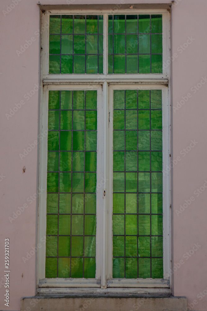 green glass window in Bruges Stock Photo | Adobe Stock
