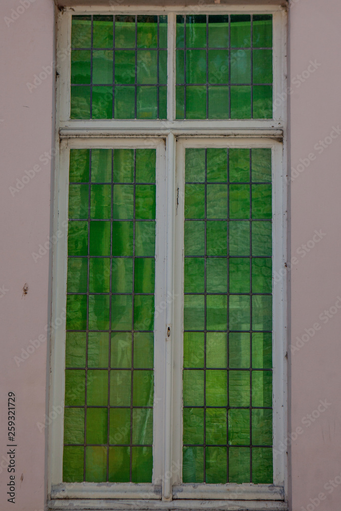 green glass window in Bruges Stock Photo | Adobe Stock