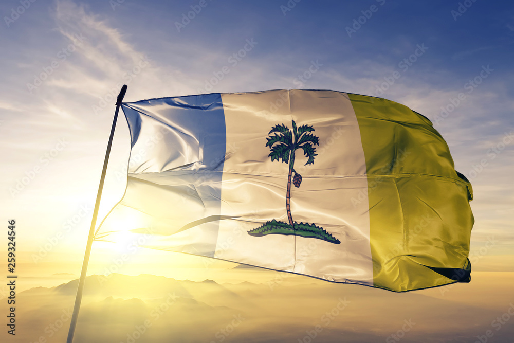 Penang state of Malaysia flag waving on the top sunrise mist fog Stock ...