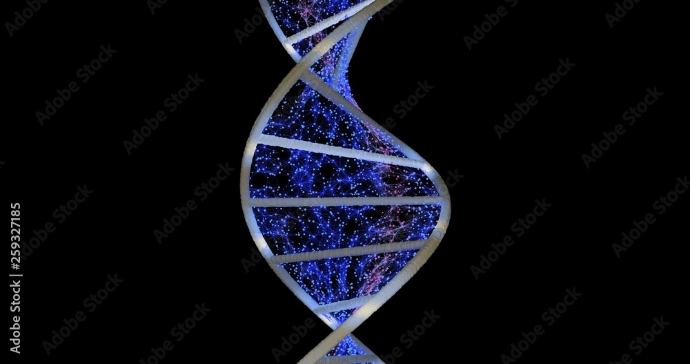 DNA helix. Digital molecule model with plexus filling space. Scientific ...