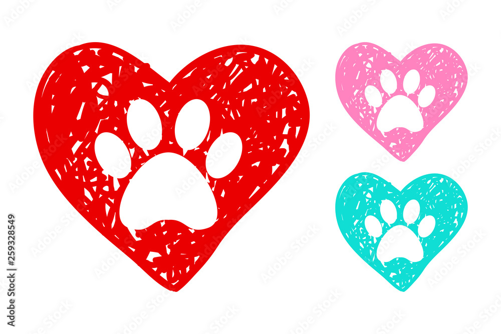 Set of three hearts in red, blue and pink colors. hand drawn hearts ...