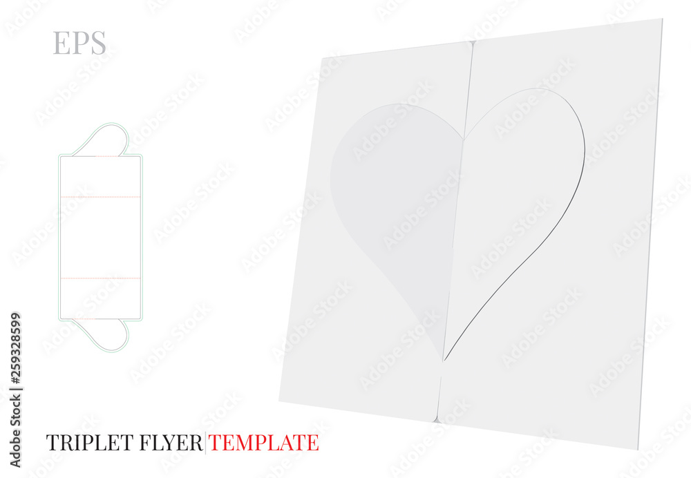 Three Fold Heart Brochure Template, Vector with die cut / laser cut ...