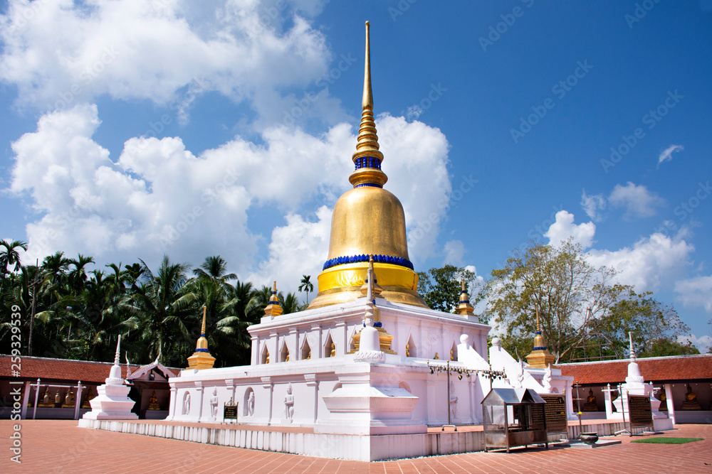 View landscape with stupa of Wat phra that sawi temple for thai people ...