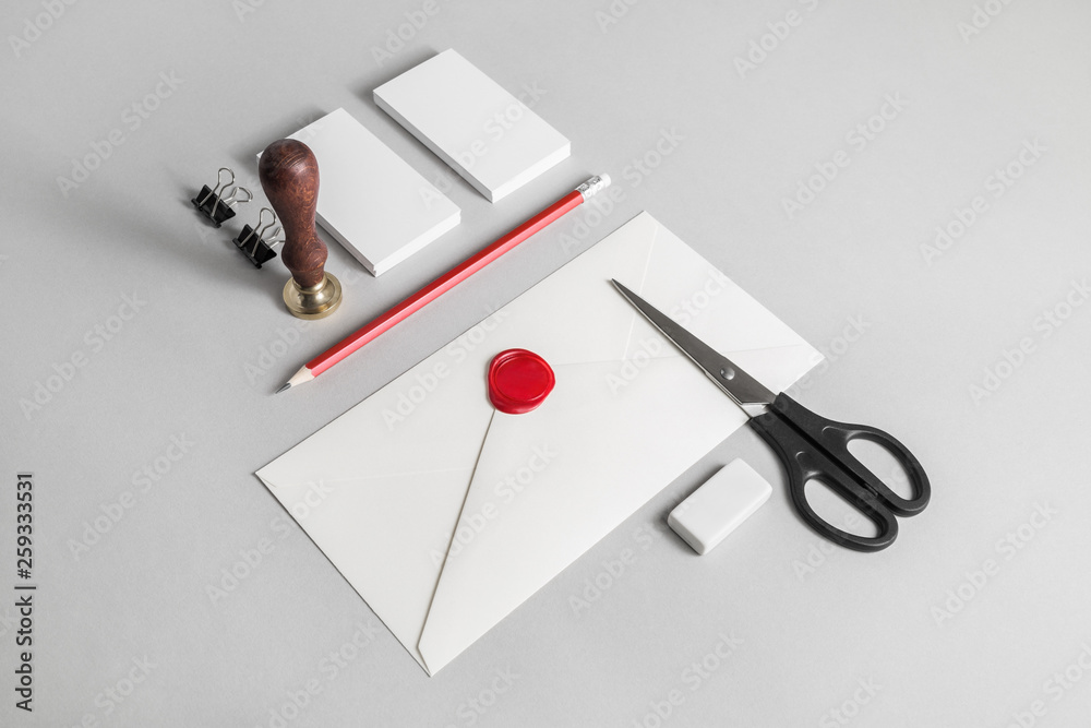 Corporate identity template. Blank stationery set on paper background ...