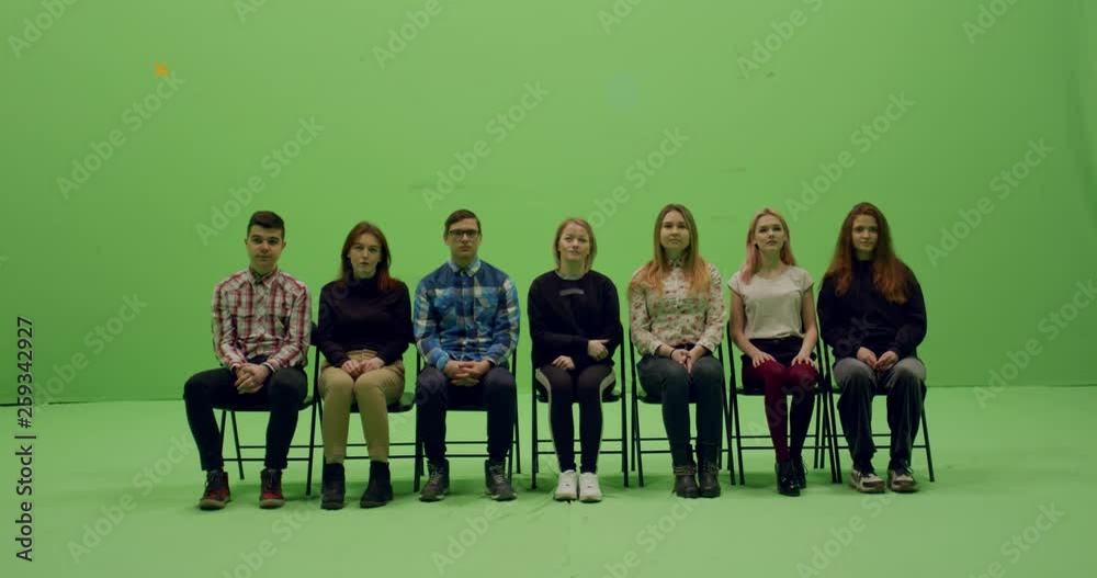 GREEN SCREEN CHROMA KEY Front view group of young people applause and ...