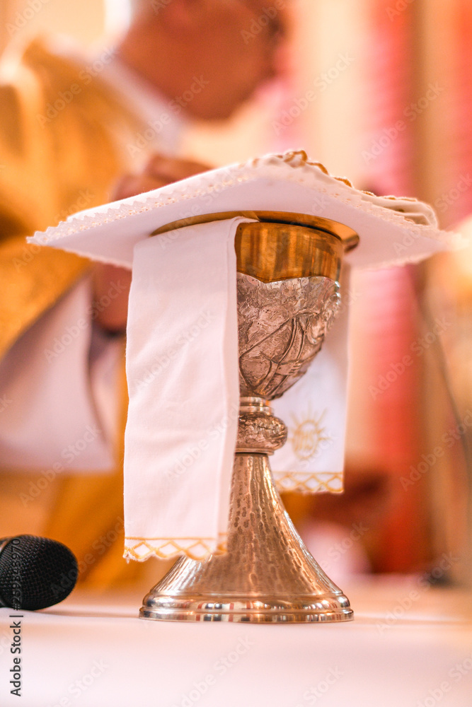 Silver chalice for religious rituals in the church Stock Photo | Adobe ...