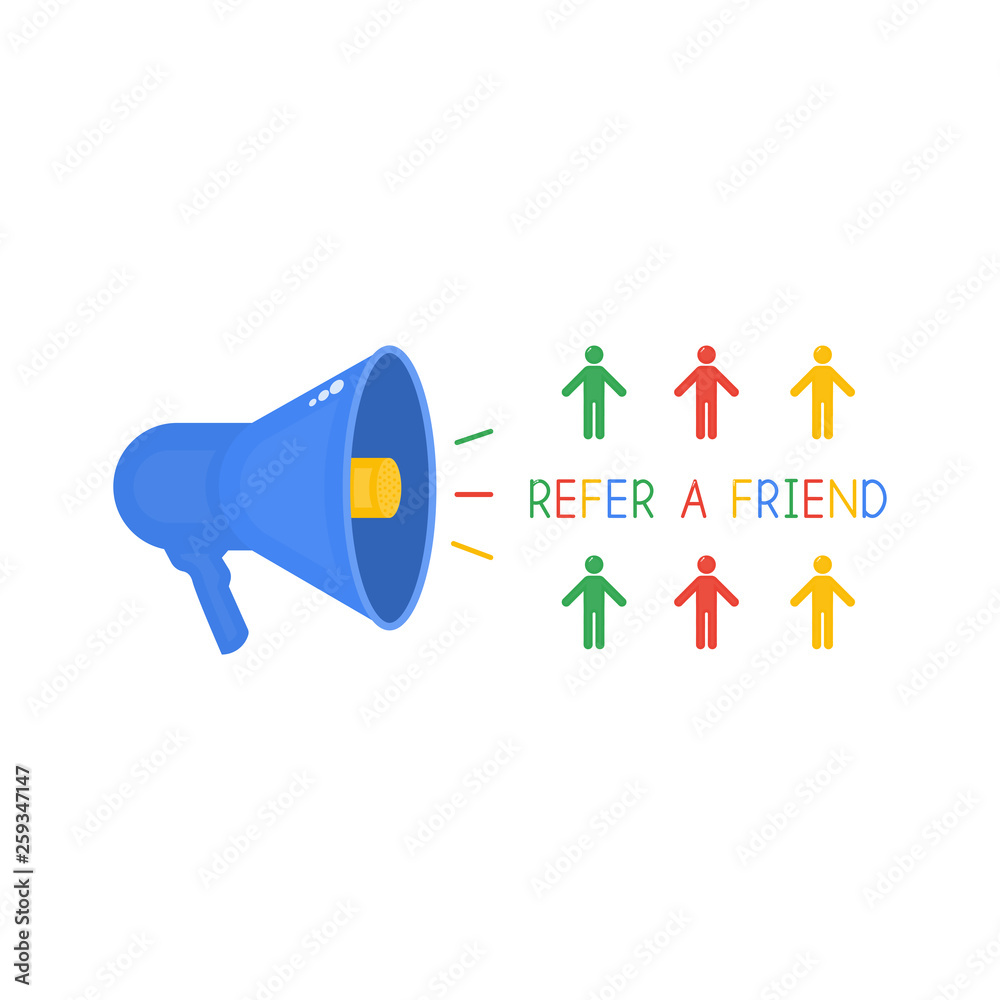 Loudspeaker and text refer a friend, referral program in the Internet ...