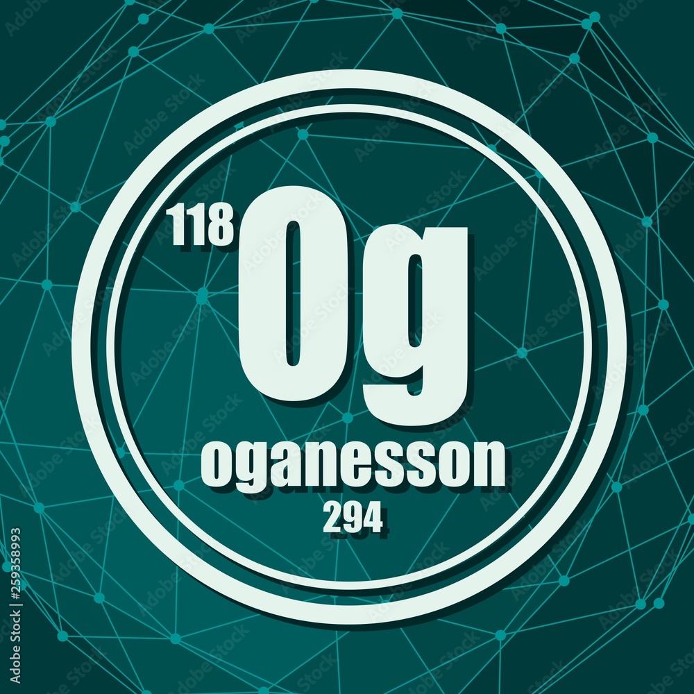 Oganesson chemical element. Sign with atomic number and atomic weight ...