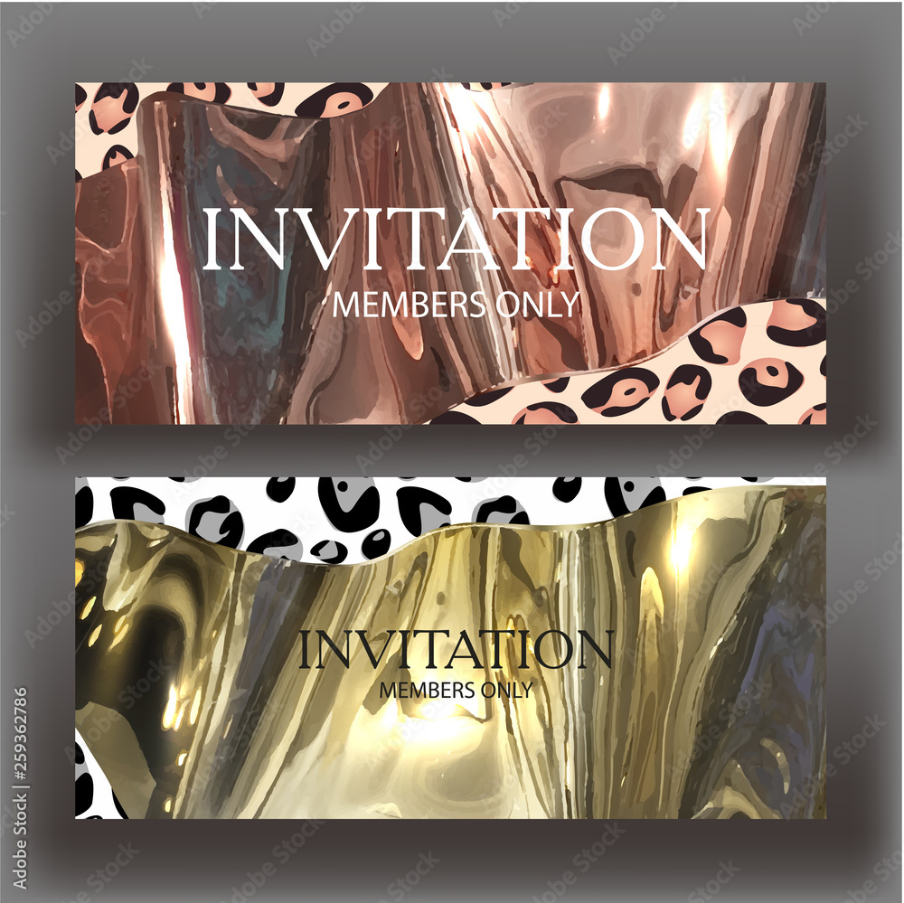 Invitation banners with animal skin print on the background and ...