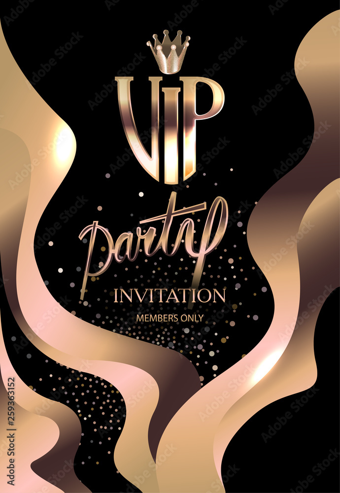 VIP party invitation card with golden design elements. Vector ...