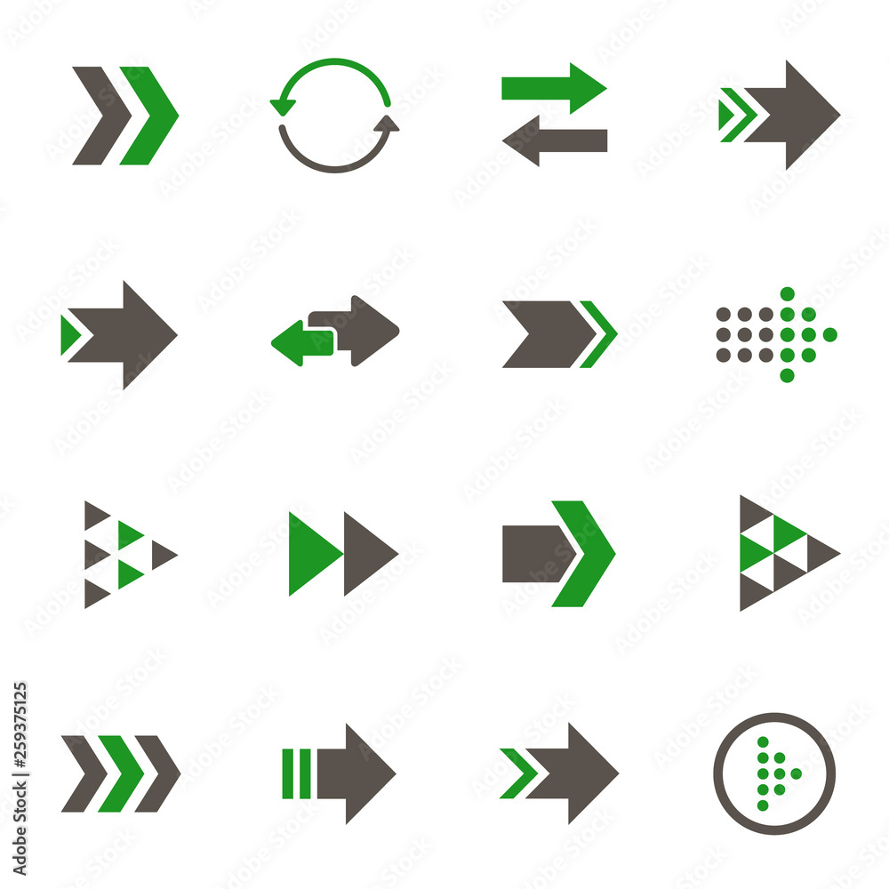 different arrows icons. set of 16 high quality vector icons in two ...