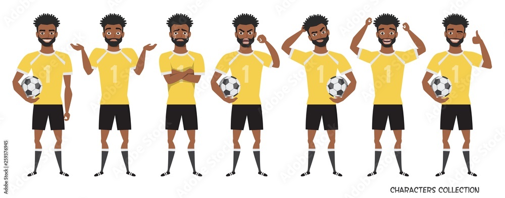 Football character. black african american soccer player different ...