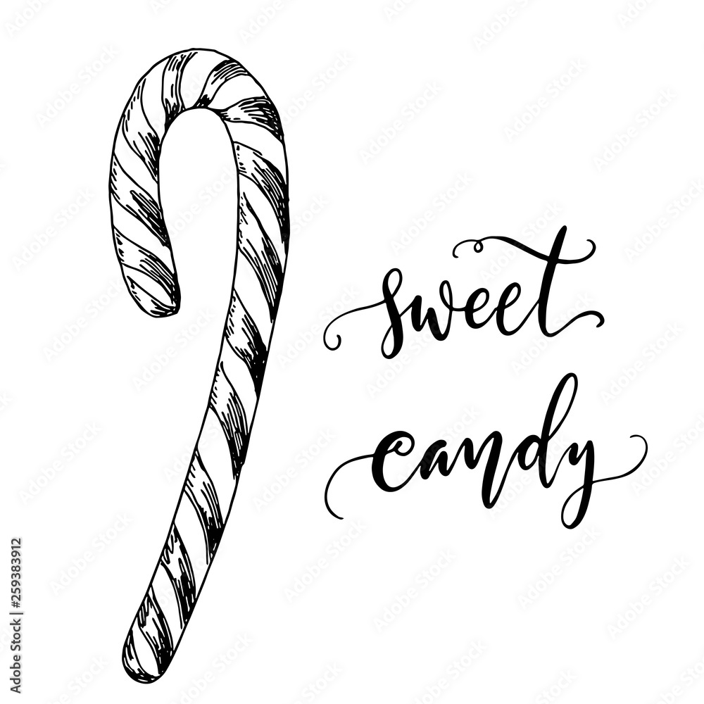 Sweet candy hand drawn pen and ink line art isolated on white ...