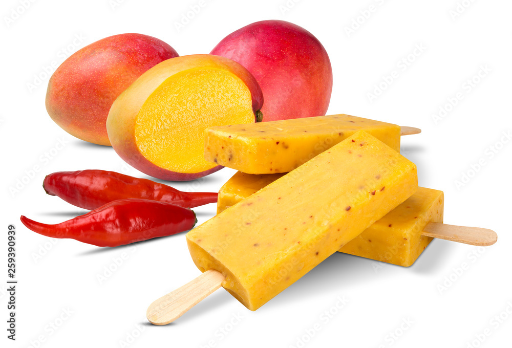 Stick ice cream mango with pepper flavor isolated on white background ...