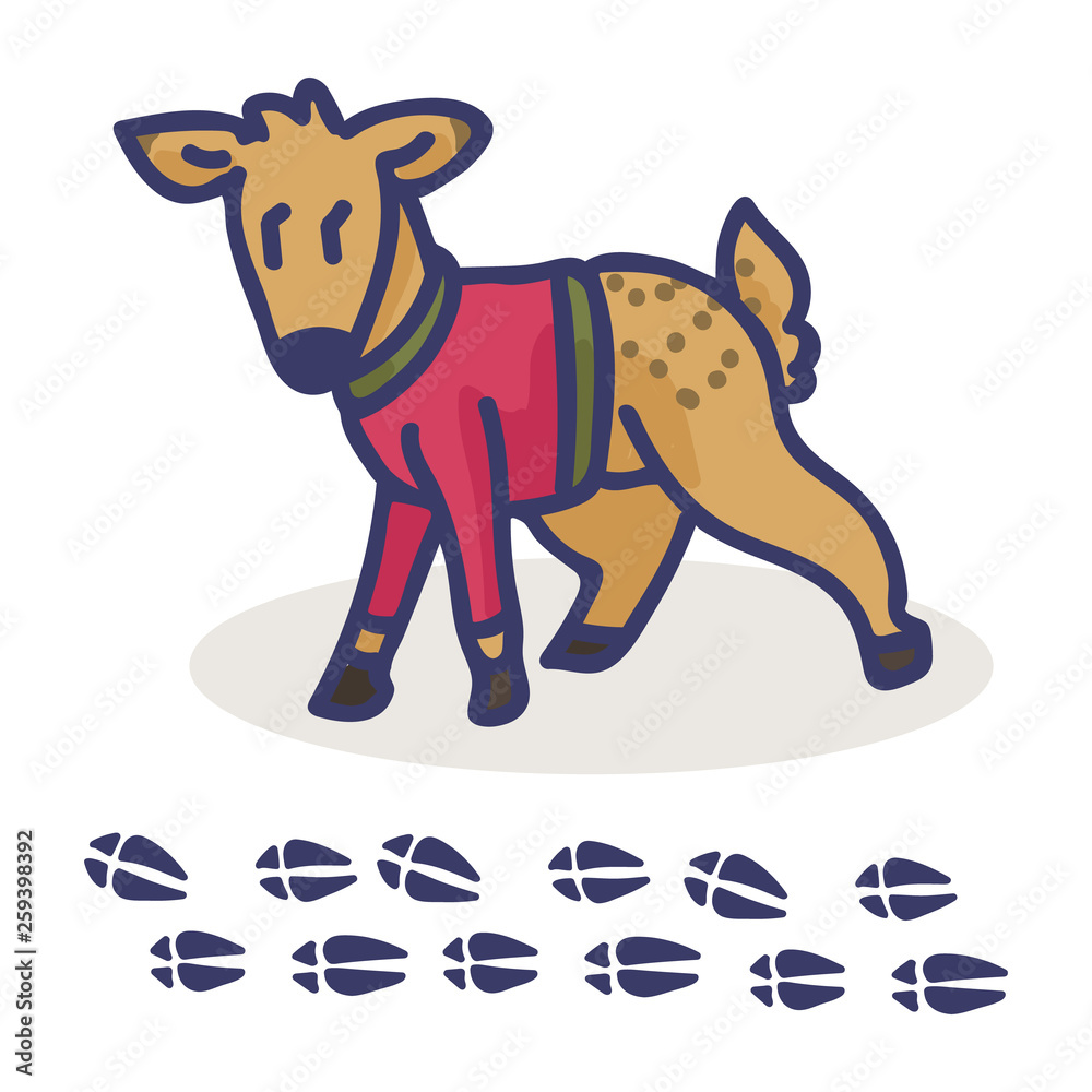 Cute doe cartoon vector illustration motif set. Hand drawn isolated ...