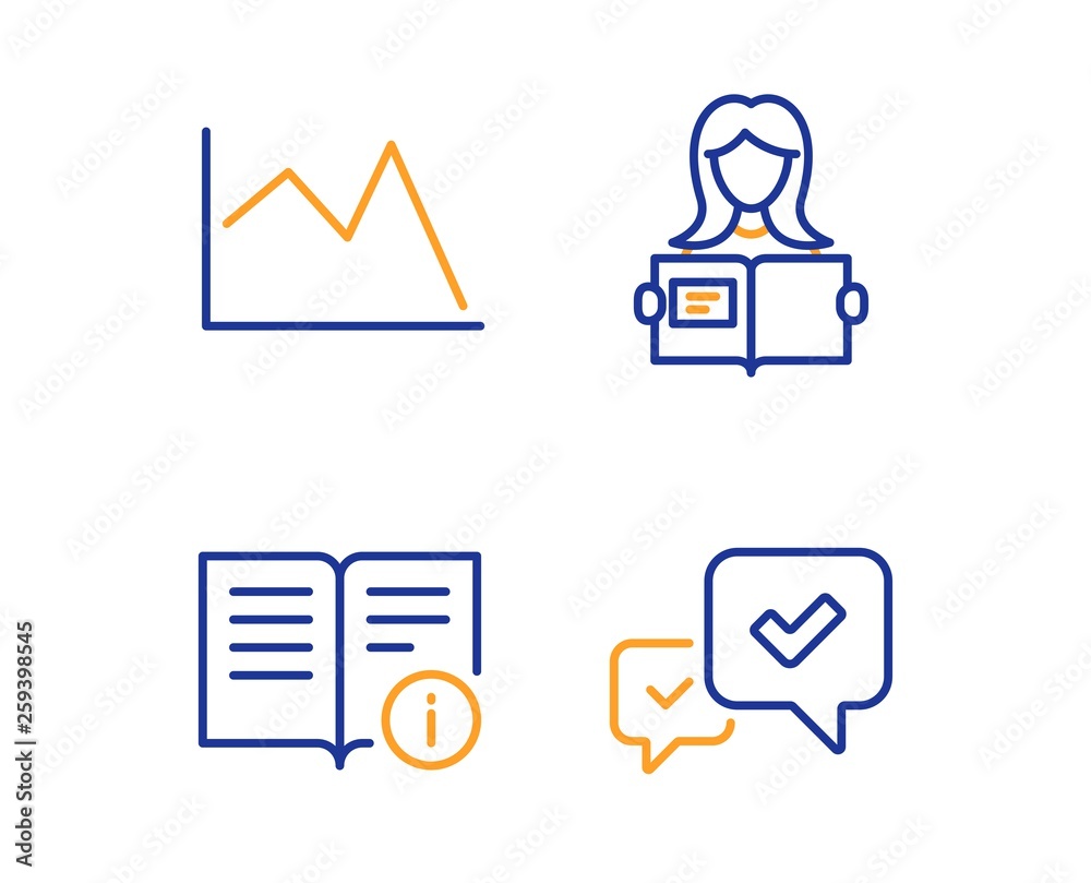 Vetor de Woman read, Technical info and Line chart icons simple set ...