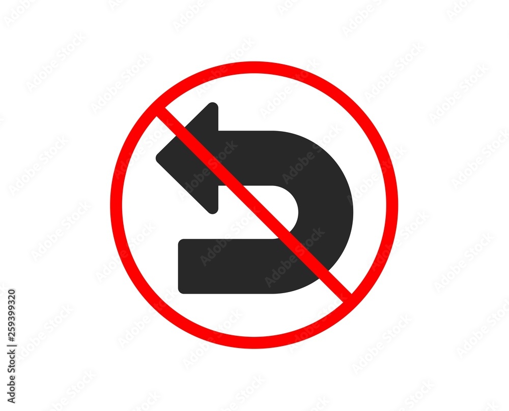 No or Stop. Undo arrow icon. Left turn direction symbol. Navigation ...