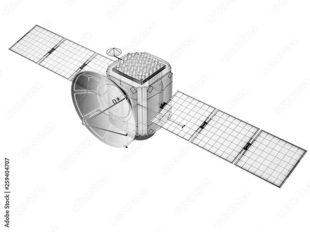 Technical drawing of futuristic satellite on white background. Stock ...