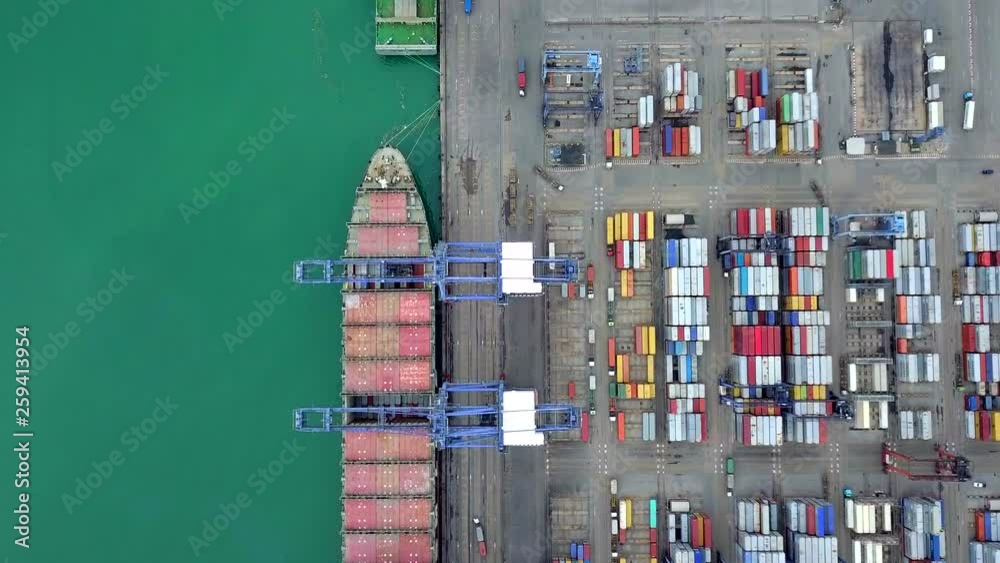 Aerial view port container terminal container ship in import export and ...