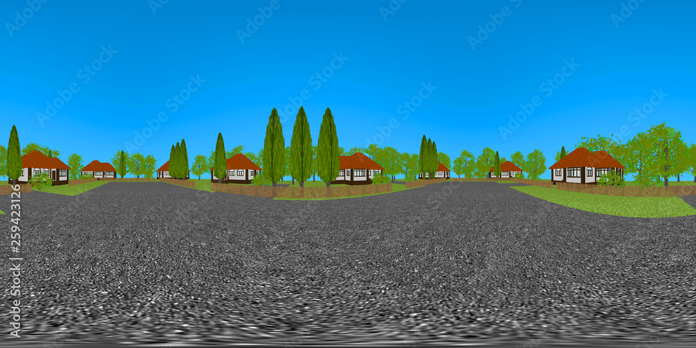 hdri map village. 3d illustration Stock Illustration | Adobe Stock