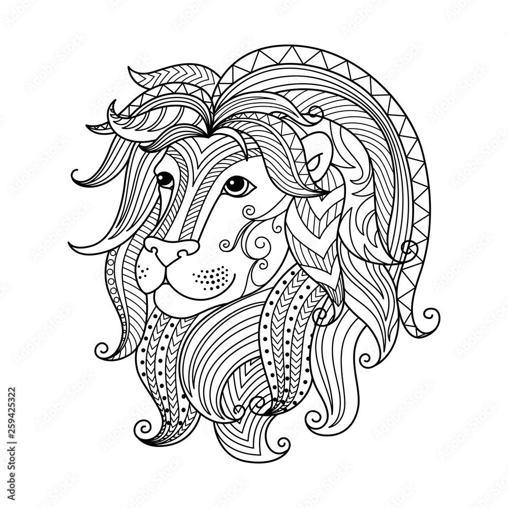 Leo zodiac sign. Zentangle coloring book page for adult. Stock Vector ...