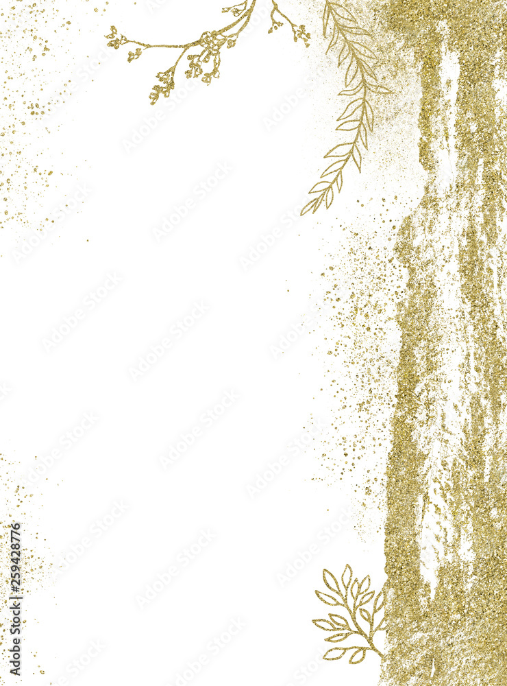 Gold watercolor texture design. Brush stroke frame / border. Shimmering ...