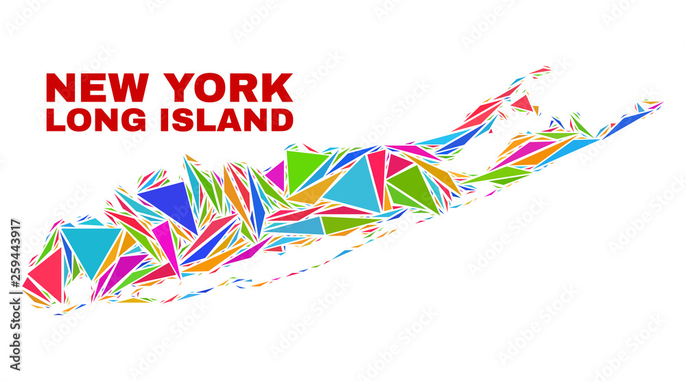 Mosaic Long Island map of triangles in bright colors isolated on a ...