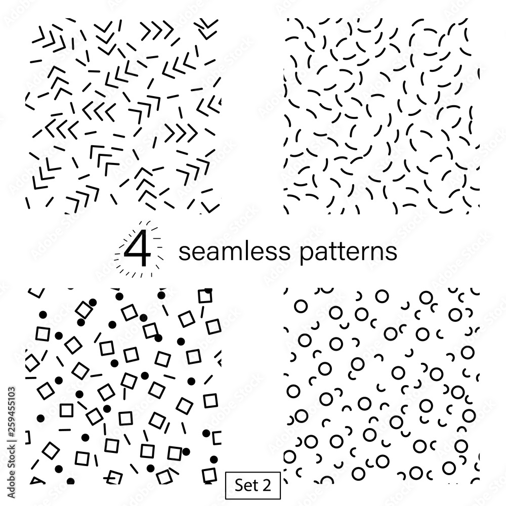 Set of patterns, line black on white backdrop. Outline abstract art ...