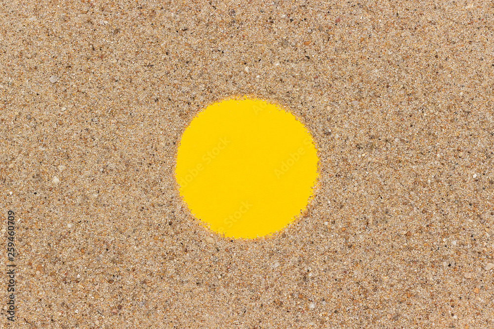 Yellow circle frame shape and sea sand. Template mockup for your design ...