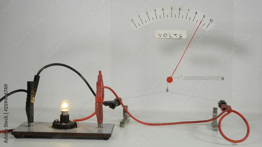 Hot wire Voltmeter demo on glass plate, the thin wire at the bottom ...