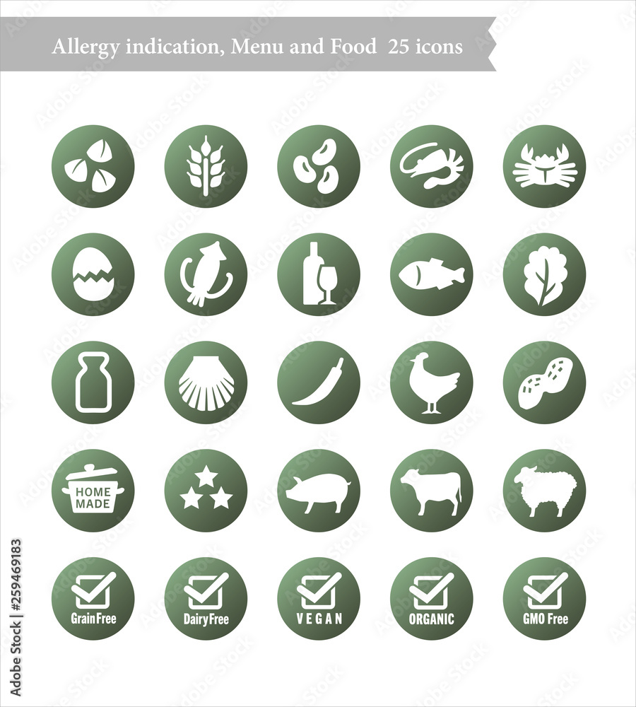 25 food allergens and more, Restaurant menu icons Stock Vector | Adobe ...